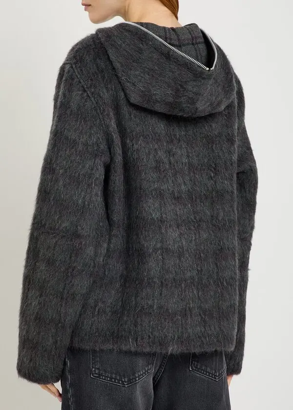 Our Legacy Checked Zip-through Brushed Wool-blend Jumper
