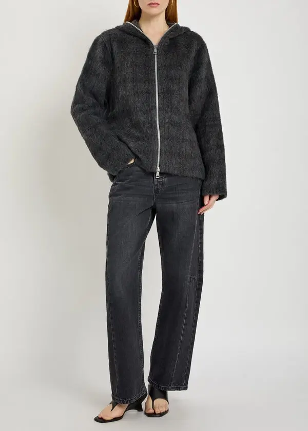 Our Legacy Checked Zip-through Brushed Wool-blend Jumper