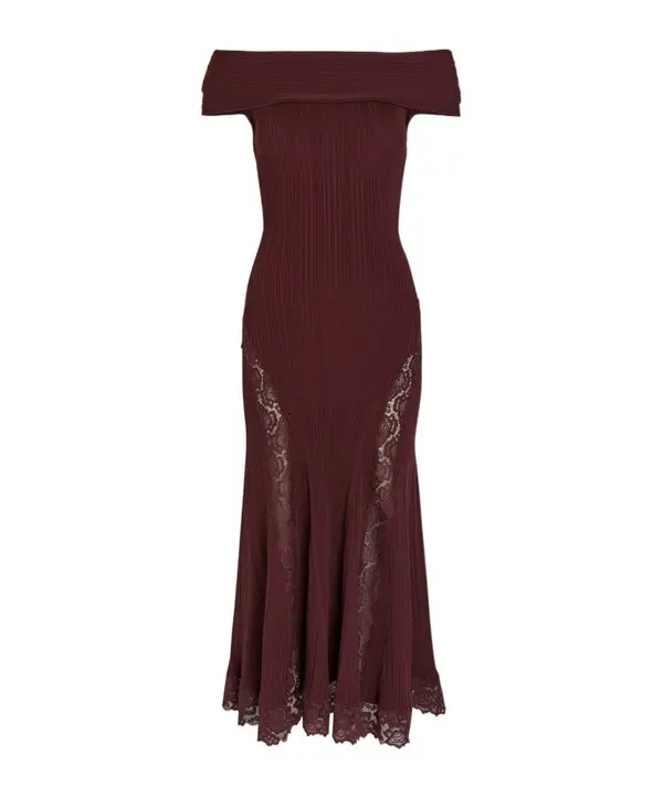 SELF-PORTRAIT Trimmed Knit Midi Dress