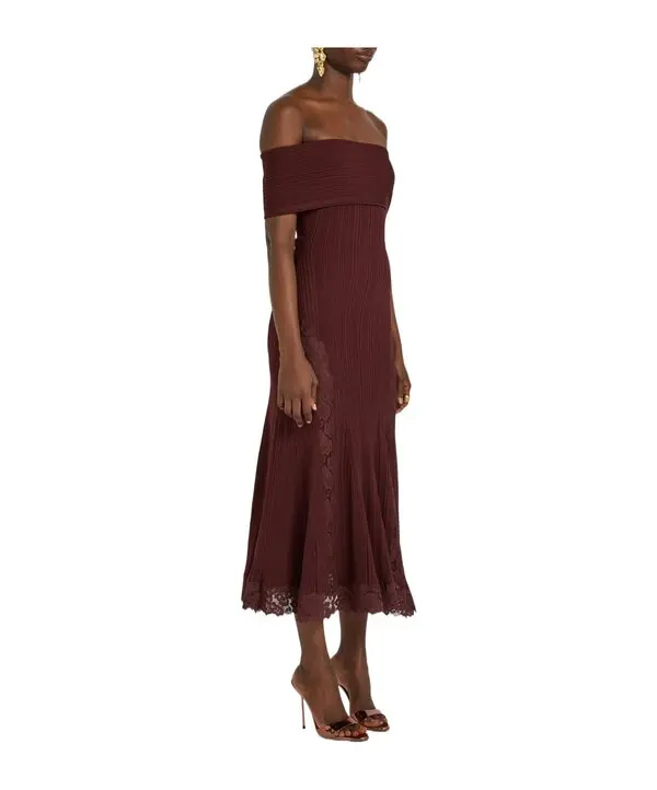SELF-PORTRAIT Trimmed Knit Midi Dress