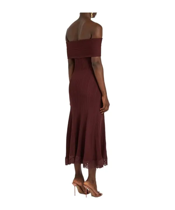 SELF-PORTRAIT Trimmed Knit Midi Dress