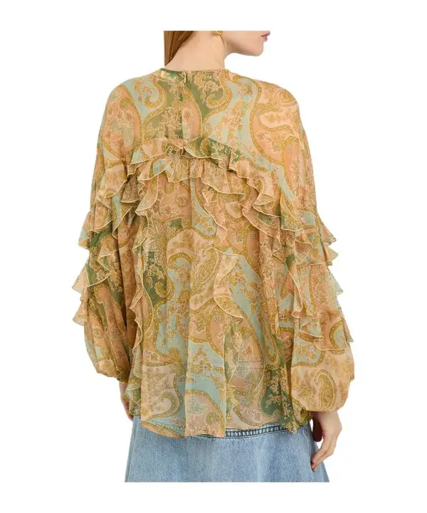Zimmermann Paisley Ruffled Silk Blouse