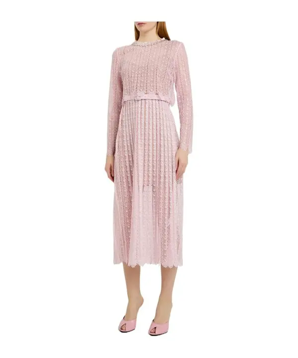 SELF-PORTRAIT Belted Lace Midi Dress