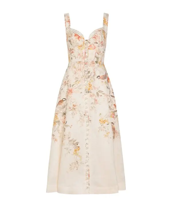 Zimmermann Luna Floral Print Linen Midi Dress