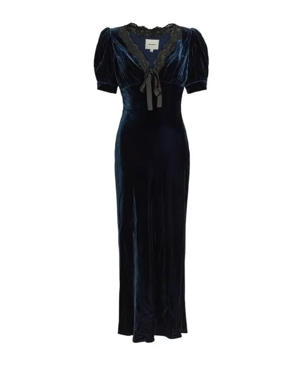 REFORMATION Camille Lace-trim Velvet Midi Dress - Black