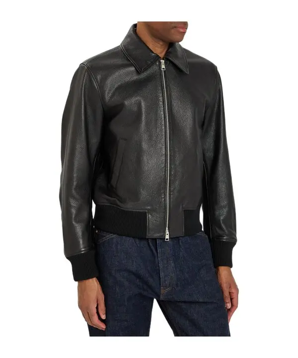 AMI Paris Grained Leather Bomber Jacket