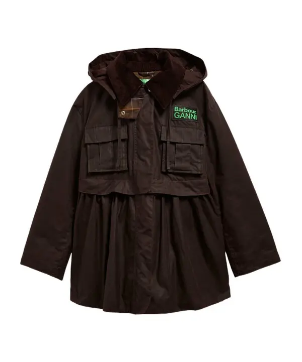BARBOUR X GANNI Peplum Waxed Cotton Jacket - Black