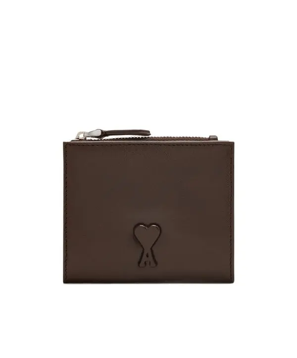AMI Paris Zipped Bi-fold Wallet - Dark Brown