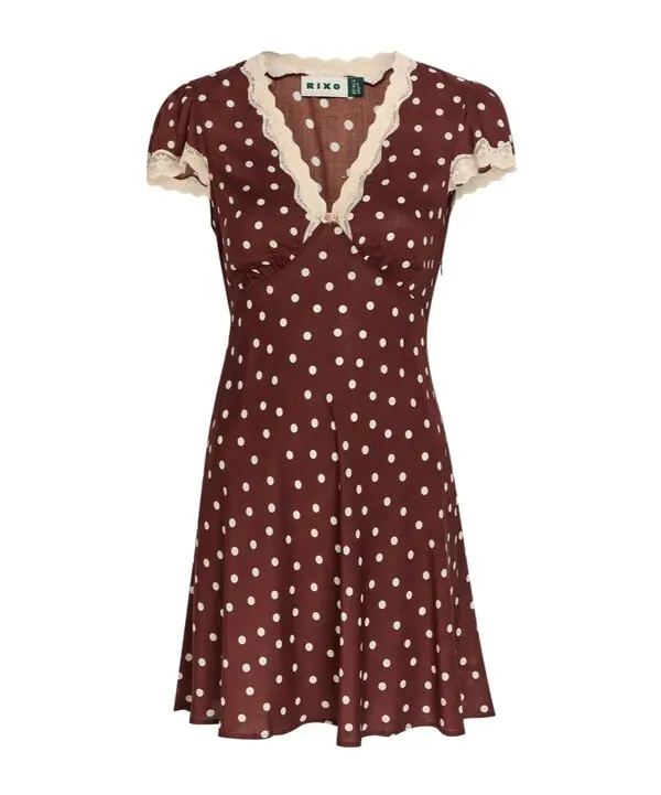 Rixo Versatile Lace V-neck Puff Sleeve Cropped Dress