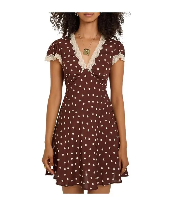 Rixo Versatile Lace V-neck Puff Sleeve Cropped Dress