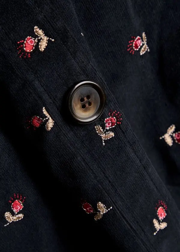 Rixo Floral-embroidered Fine Cord Jacket