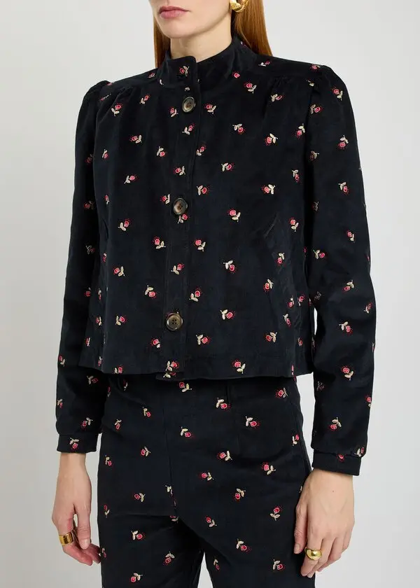 Rixo Floral-embroidered Fine Cord Jacket