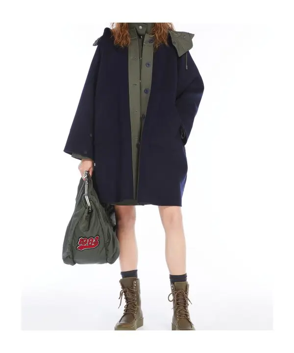 Max Mara Button Detailed Panelled Drawstring Coat - Navy Blue