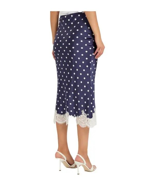 SELF-PORTRAIT Polka Dot Lace-trim Satin Midi Skirt