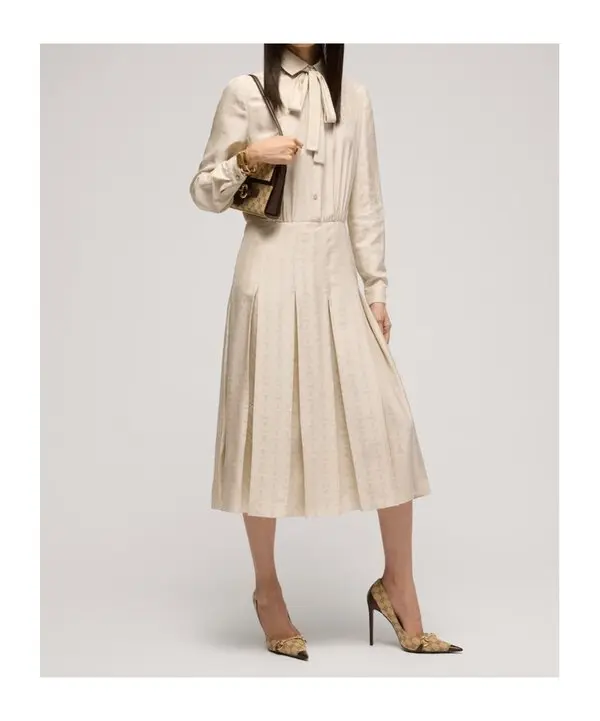 Gucci Crest Jacquard Dress With Detachable Neck Bow