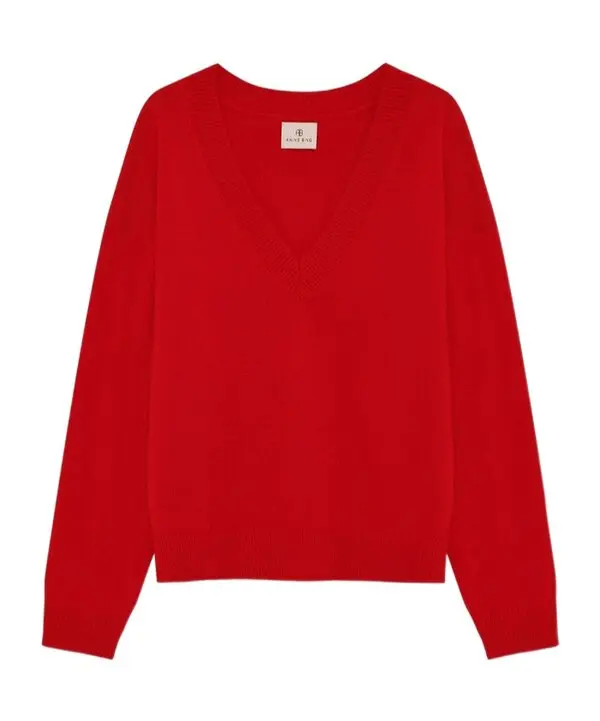 ANINE BING Long Sleeve V-neck Knit - Red