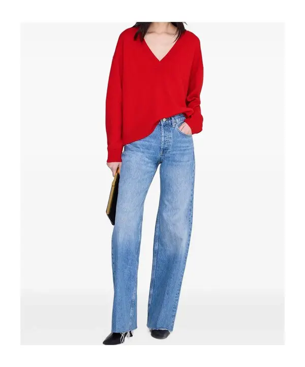 ANINE BING V-neck Knitted Sweater - Red