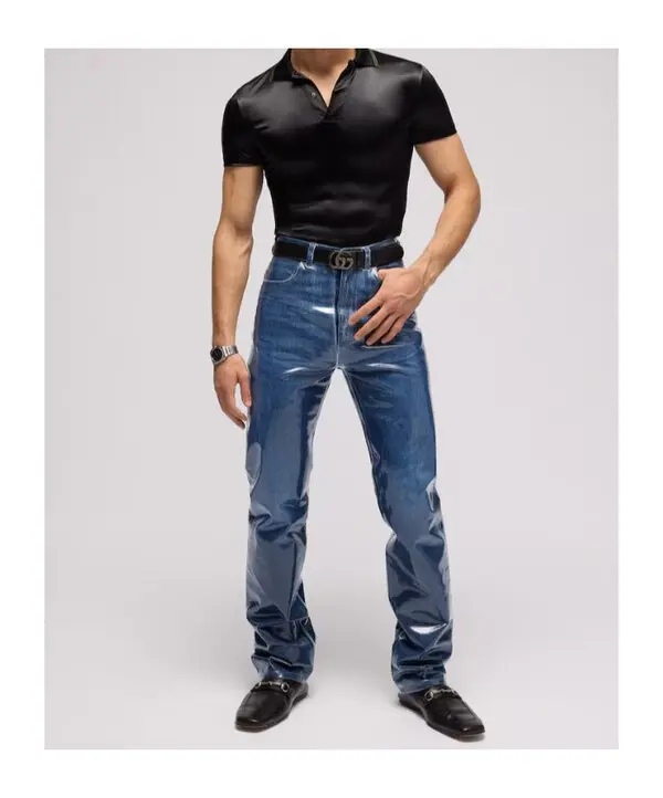 Gucci High-waisted Washed And Coated Jeans With Laminated Detailing