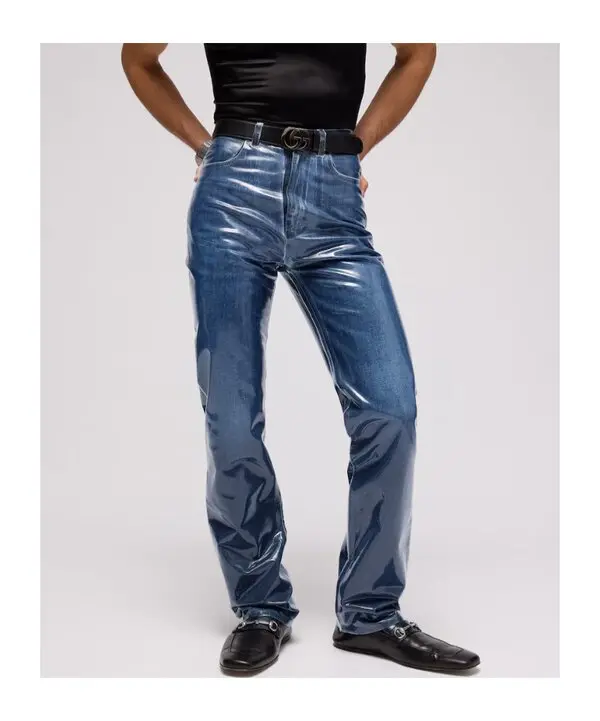 Gucci High-waisted Washed And Coated Jeans With Laminated Detailing