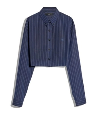 Gucci Pinstripe Crest Embroidered Cropped Shirt
