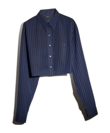 Gucci Pinstripe Crest Embroidered Cropped Shirt