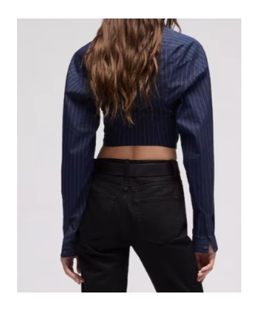 Gucci Pinstripe Crest Embroidered Cropped Shirt