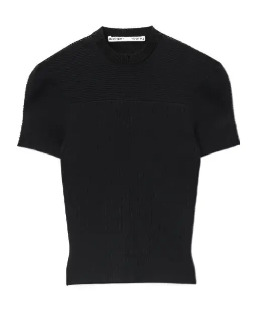 Alexander Wang Debossed Logo Fitted Turtleneck Short Sleeve Top