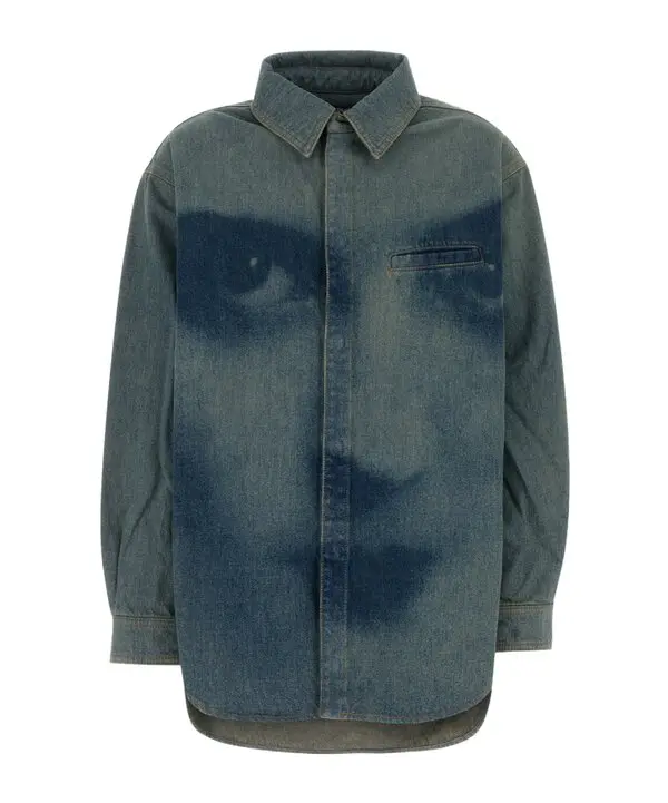 JEAN PAUL GAULTIER Oversized Face-print Denim Shirt - Green