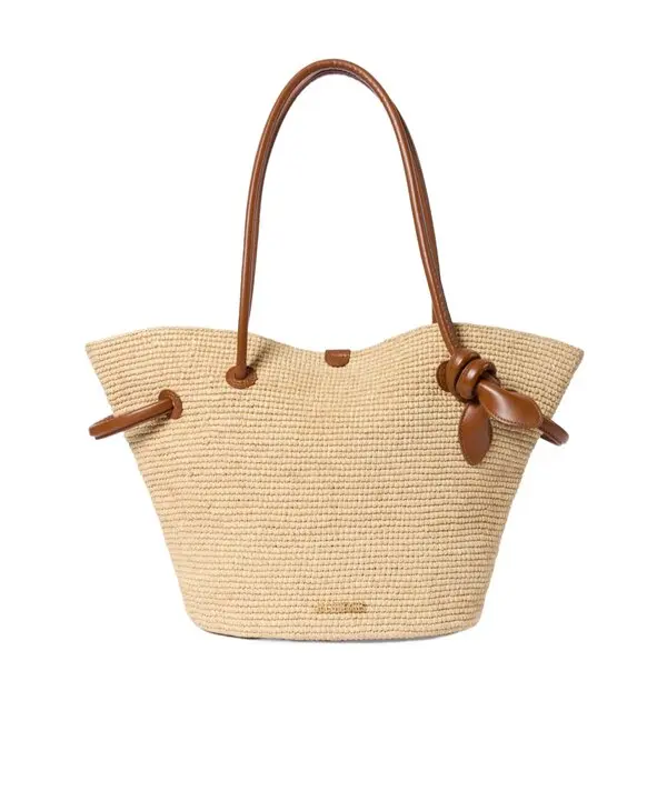 Jacquemus Turismo" Raffia Tote Bag With Leather Knot Detail - Brown