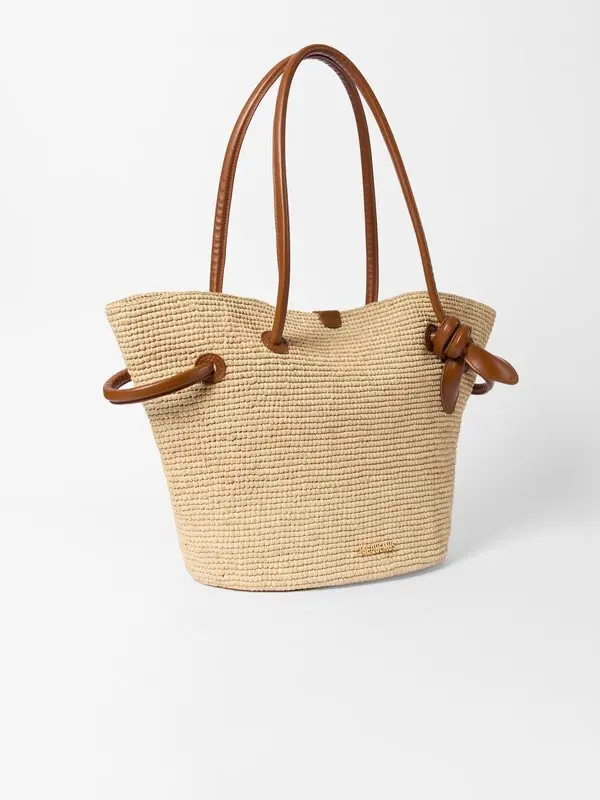 Jacquemus Turismo" Raffia Tote Bag With Leather Knot Detail - Brown