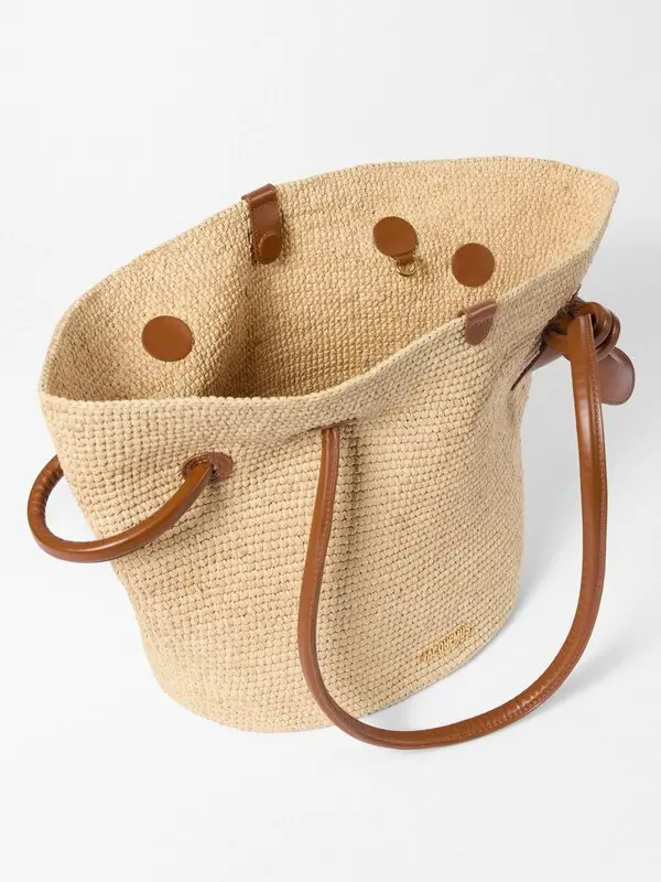 Jacquemus Turismo" Raffia Tote Bag With Leather Knot Detail - Brown