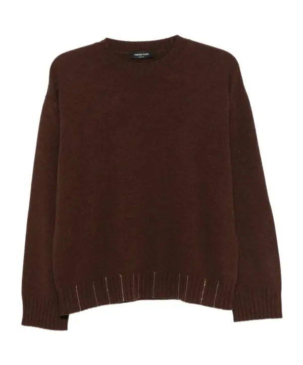 Fabiana Filippi Crewneck Jumper With Monili Chain Detail - Brown