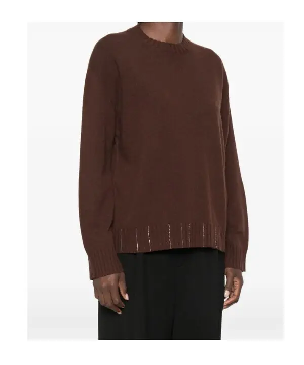 Fabiana Filippi Crewneck Jumper With Monili Chain Detail - Brown