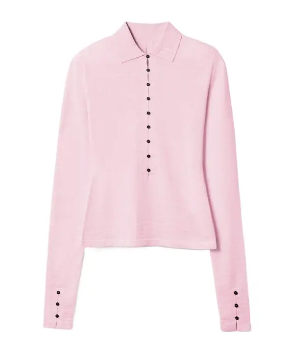Jacquemus Long-sleeved Knitted Polo Shirt - Light Pink