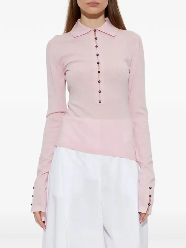 Jacquemus Merino Long Sleeve Polo - Light Pink