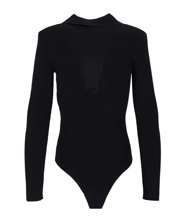 Elisabetta Franchi Ribbed Knit Bodysuit With Gold-tone Chain Detail - Black