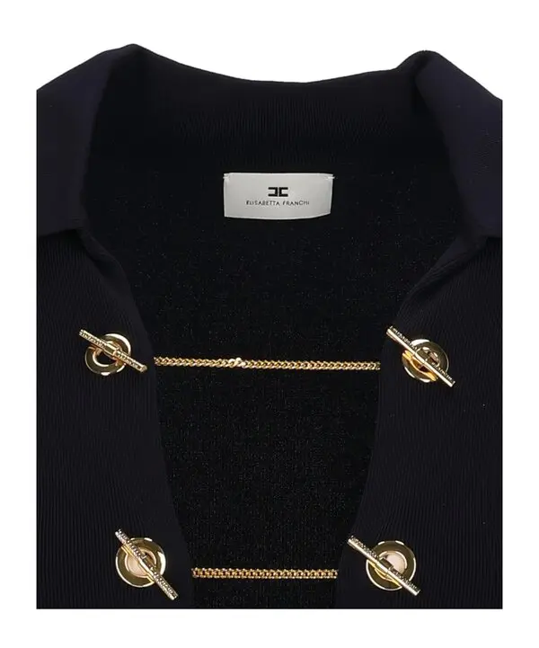 Elisabetta Franchi Ribbed Knit Bodysuit With Gold-tone Chain Detail - Black