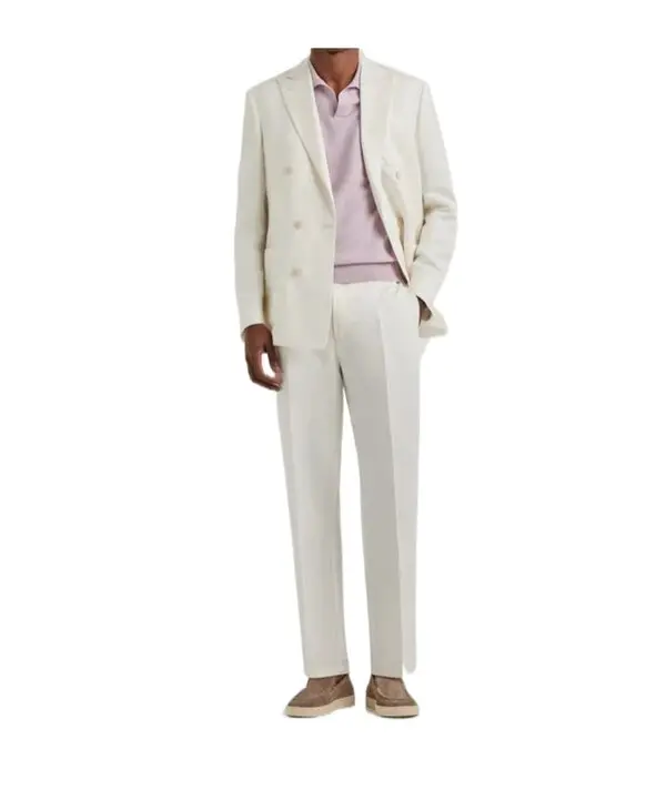 Canali Single-pleat Chino Trousers In A Linen-silk Blend - White