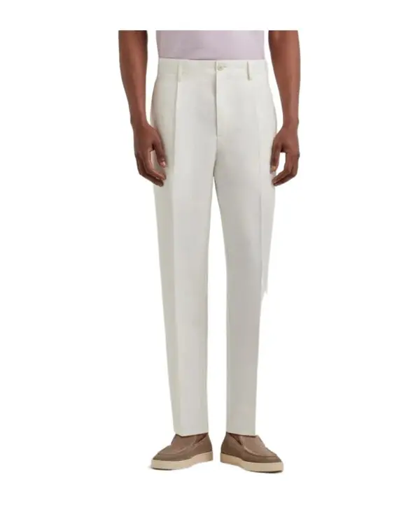 Canali Single-pleat Chino Trousers In A Linen-silk Blend