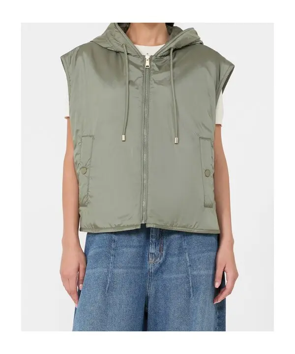 Max Mara Reversible Water-repellent Canvas Padded Gilet Kaki