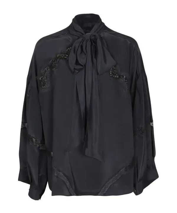 ERMANNO FIRENZE Lace-trim Pussy-bow Blouse