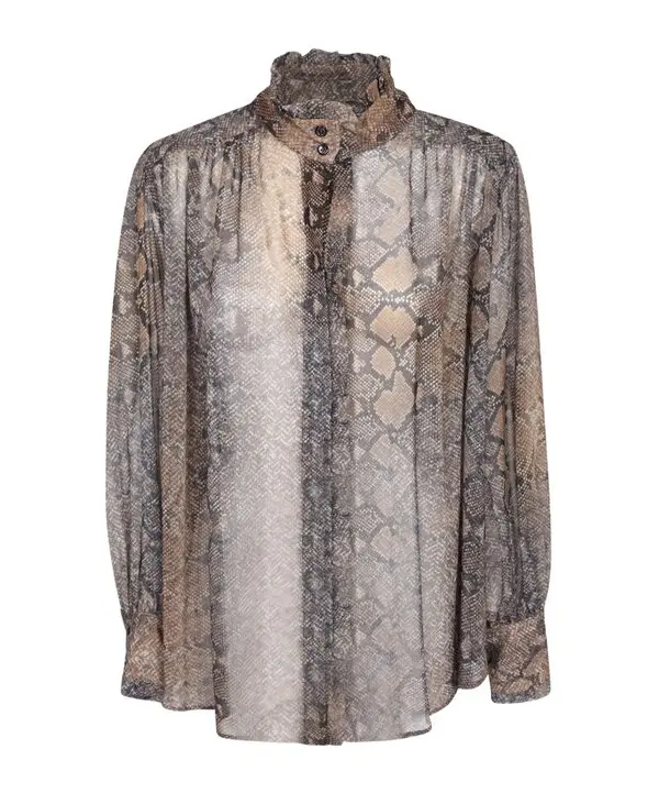 Loulou De Saison Snake Print Ruffled High Neck Shirt
