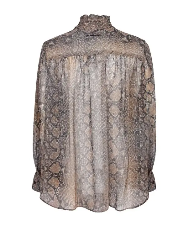 Loulou De Saison Snake Print Ruffled High Neck Shirt