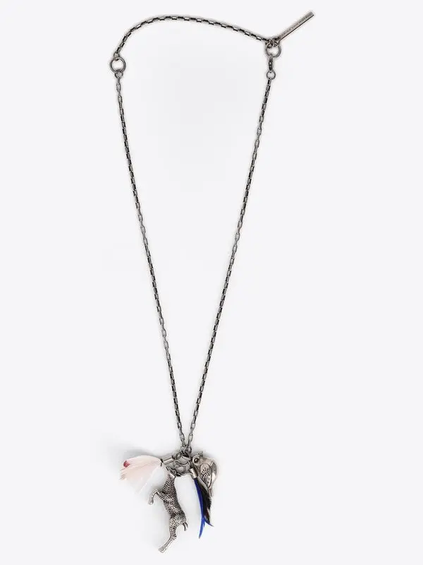 Dries Van Noten Feather Pendant Necklace - Silver