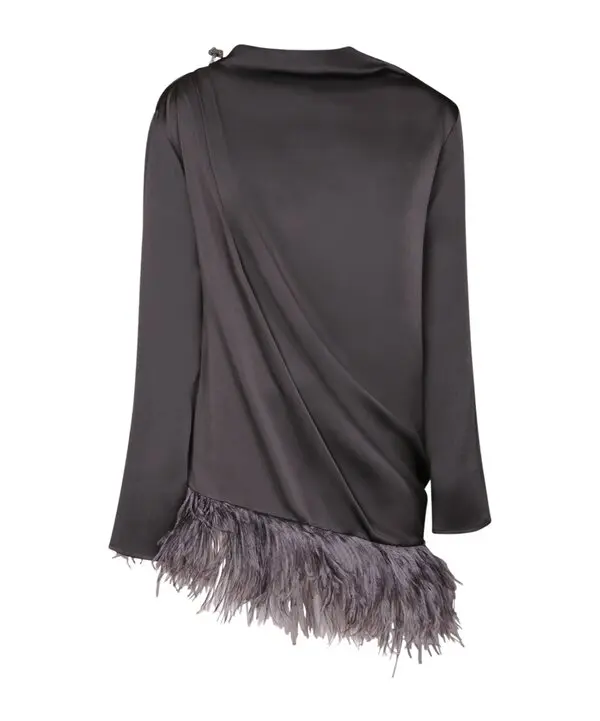 Fabiana Filippi Ostrich Feather Embellished Asymmetrical Top