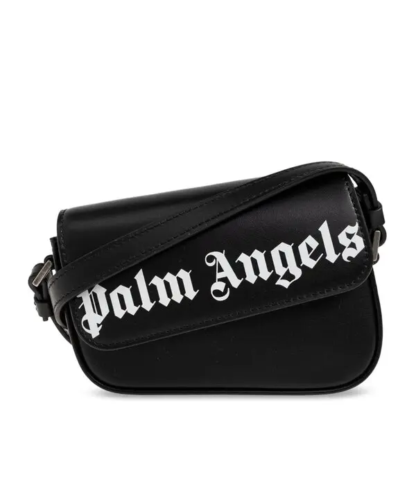 Palm Angels Flap Shoulder Bag With Logo Detail - Black