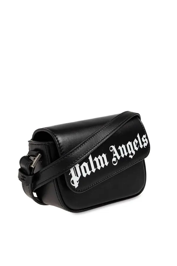 Palm Angels Flap Shoulder Bag With Logo Detail - Black