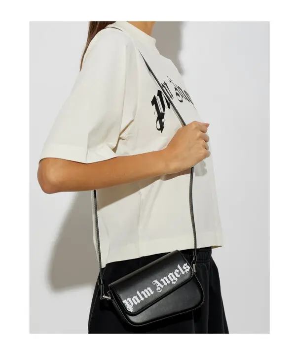 Palm Angels Flap Shoulder Bag With Logo Detail - Black