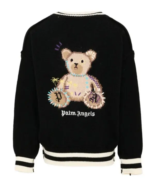 Palm Angels Embroidered Bear Motif Cardigan