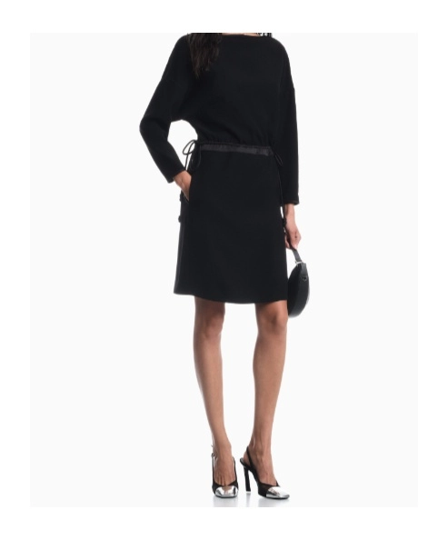 Emporio Armani Midi Dress In Techno Cady With Drawstring Waist